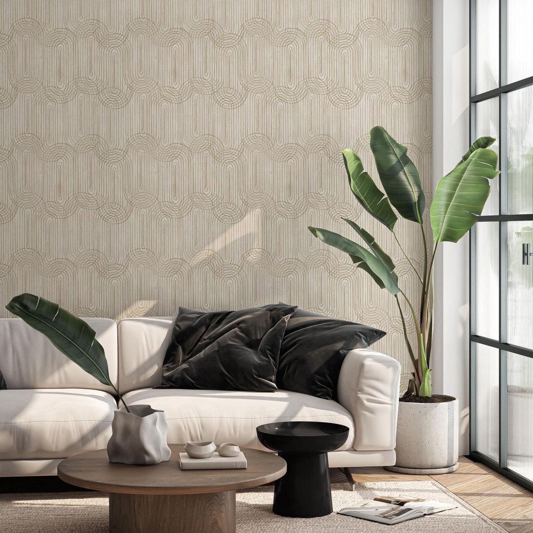 Neutral Curved Line Wallpaper – Modern Minimalist Geometric Design for ...