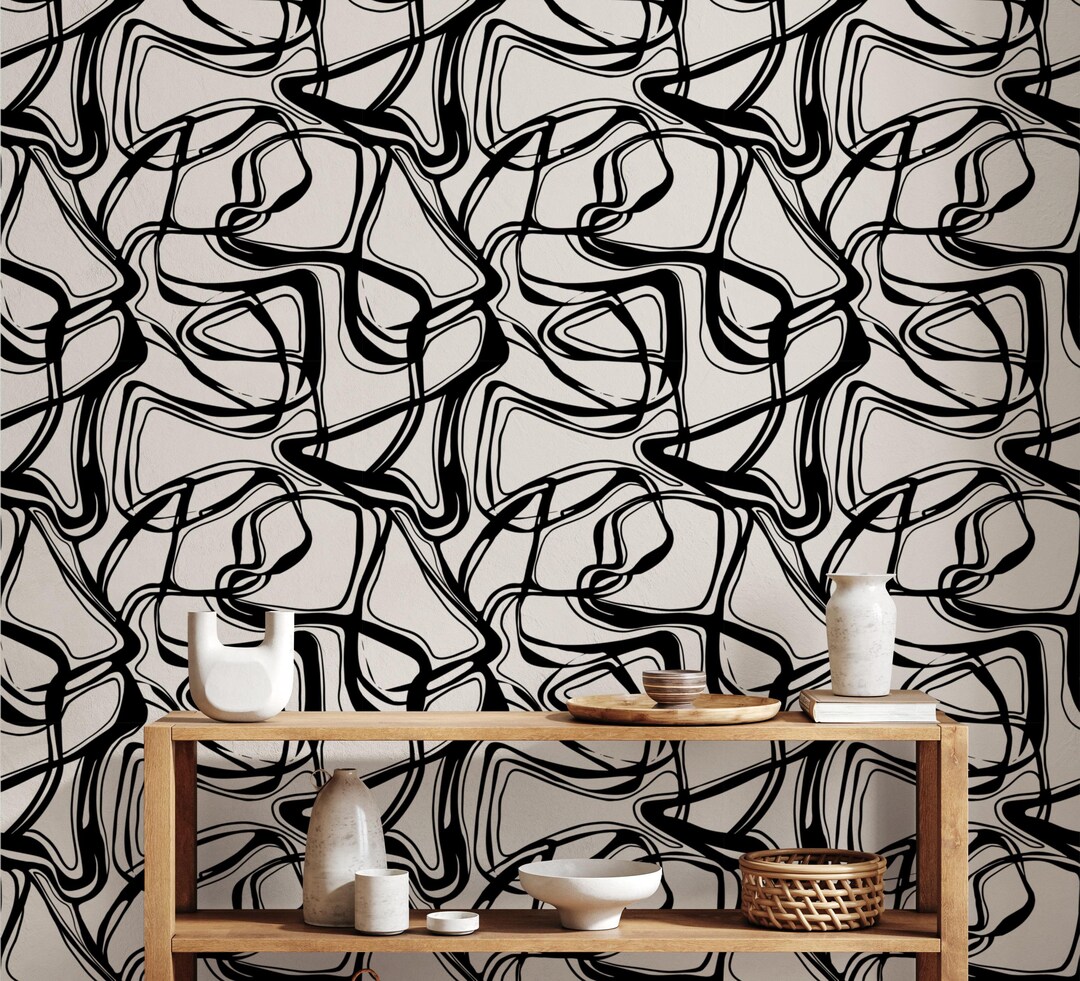 Black and White Abstract Bold Line Wallpaper, Interwoven Graphic ...