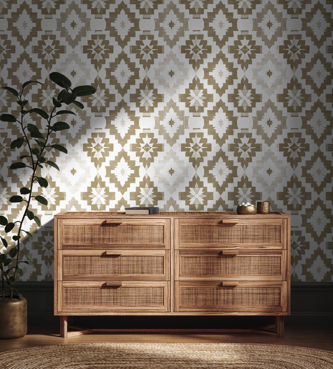 Neutral Boho Aztec Wallpaper - Beige and White Tribal Peel and Stick ...