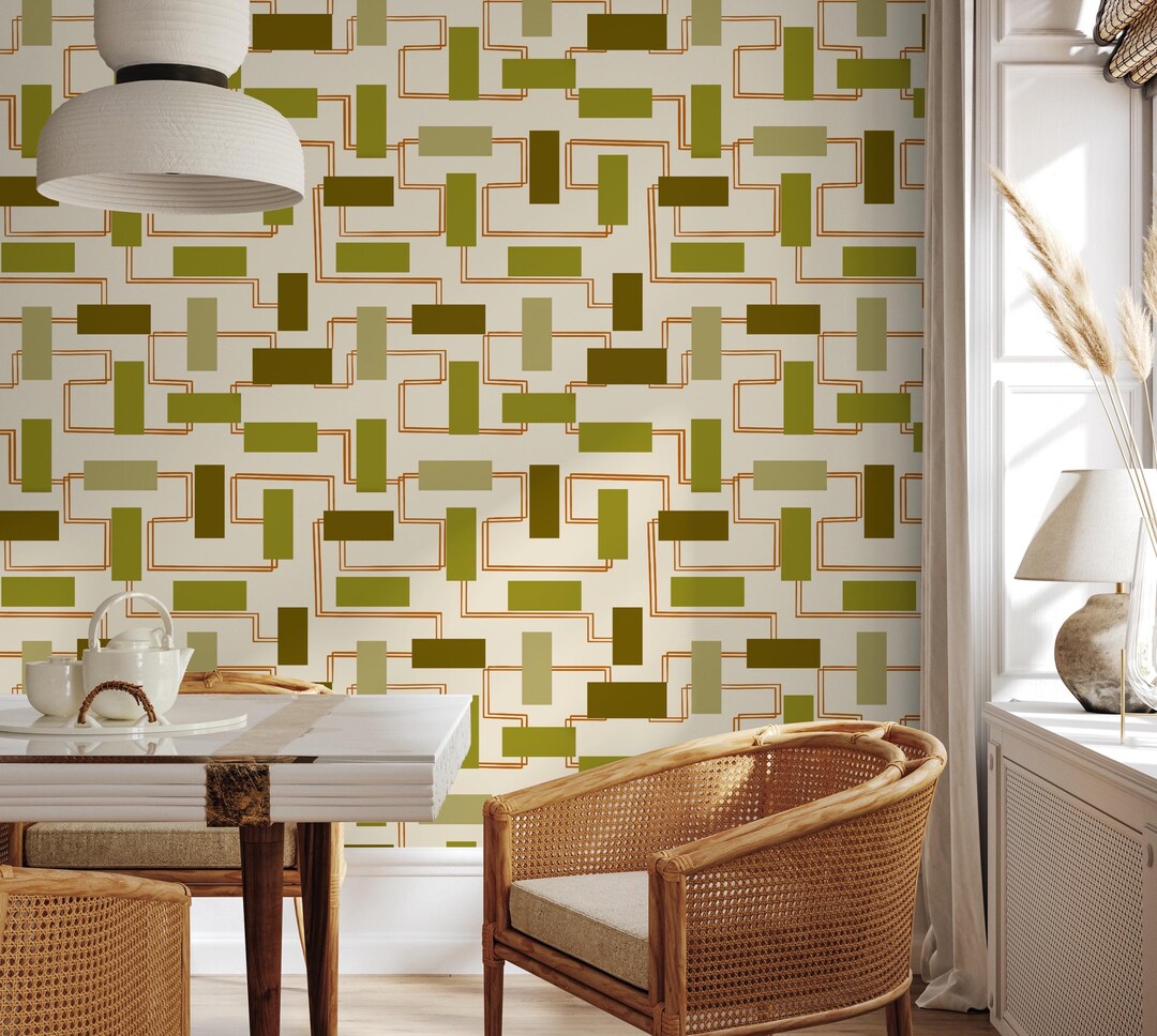 Mid-century Geometric Wallpaper, Abstract Rectangles Peel and Stick ...