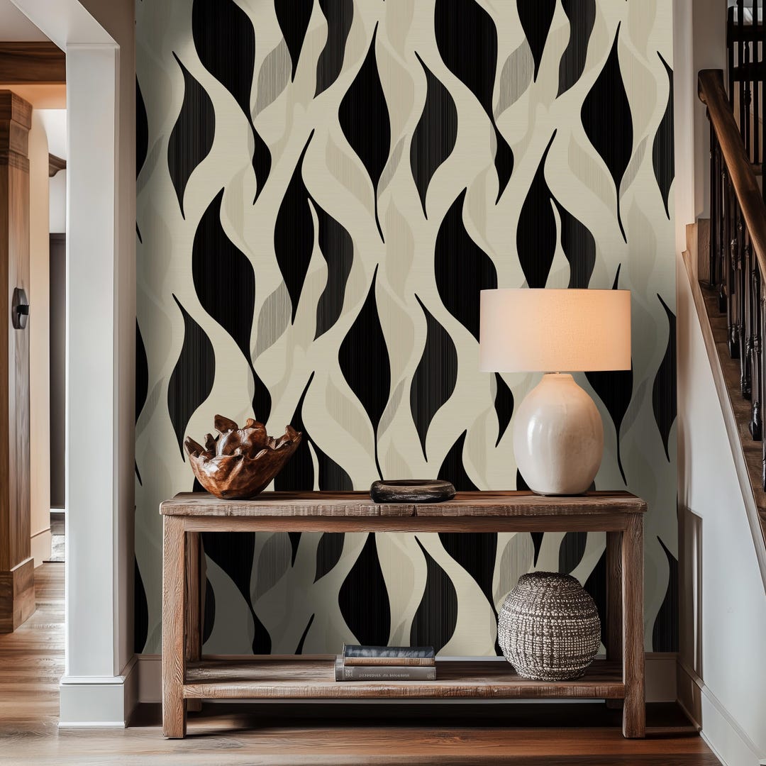 Black Beige Wave Wallpaper: Modern Geometric Peel and Stick - Etsy