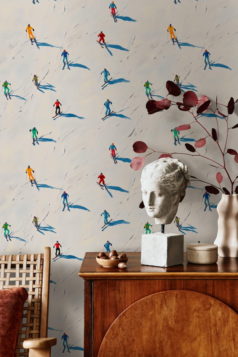 Skiing Pattern Wallpaper: Colorful Winter Sports, Peel and Stick - Etsy