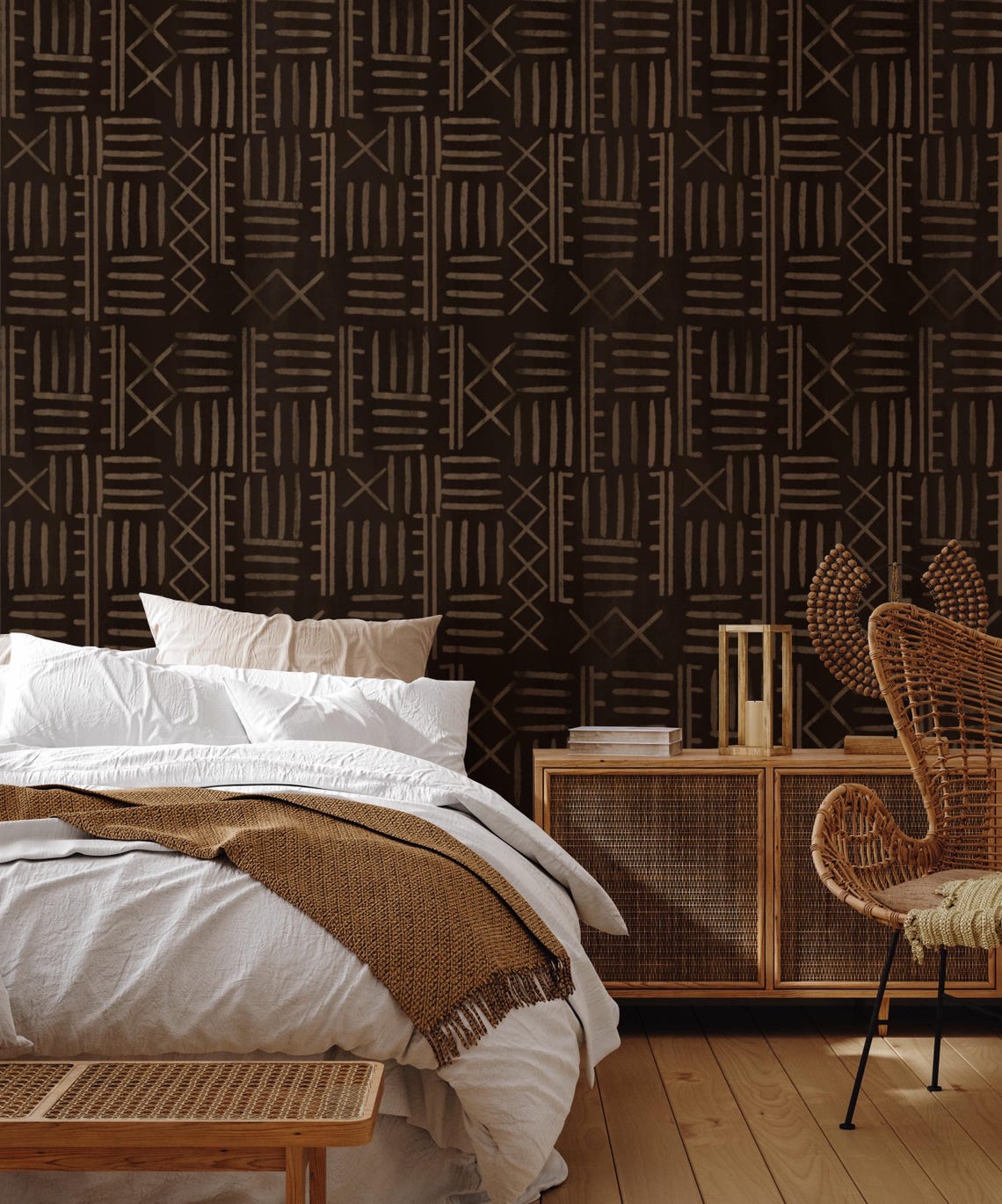 African Mudcloth Wallpaper, Dark Brown Tribal Peel and Stick Wallpaper ...