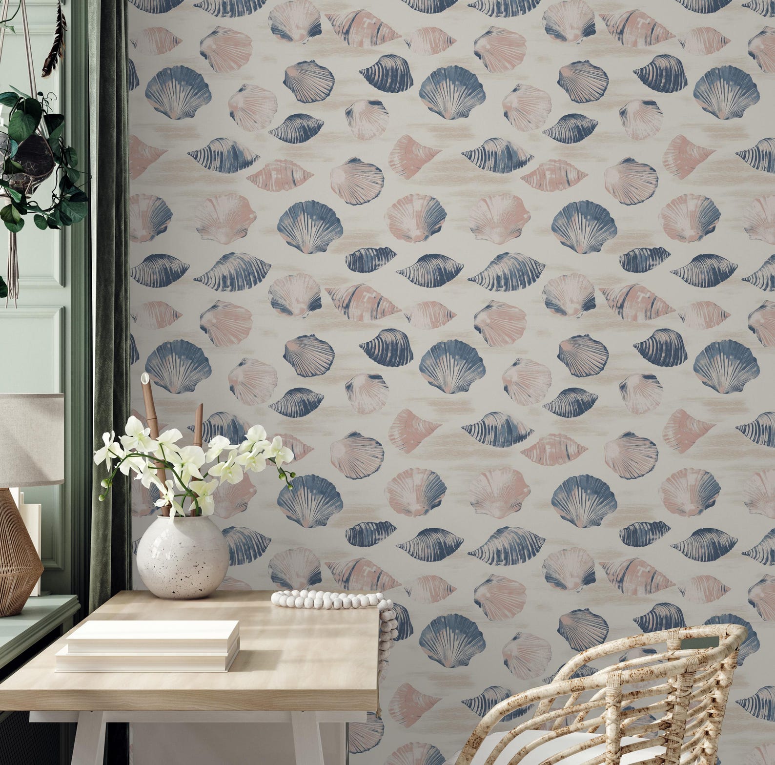 Coastal Seashell Wallpaper - Soft Beach Tones Peel and Stick Wall Décor ...