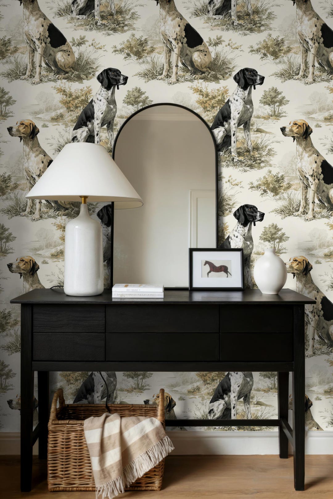 Hunting Dog Toile Wallpaper: Peel and Stick for Mudroom Accent Wall - Etsy