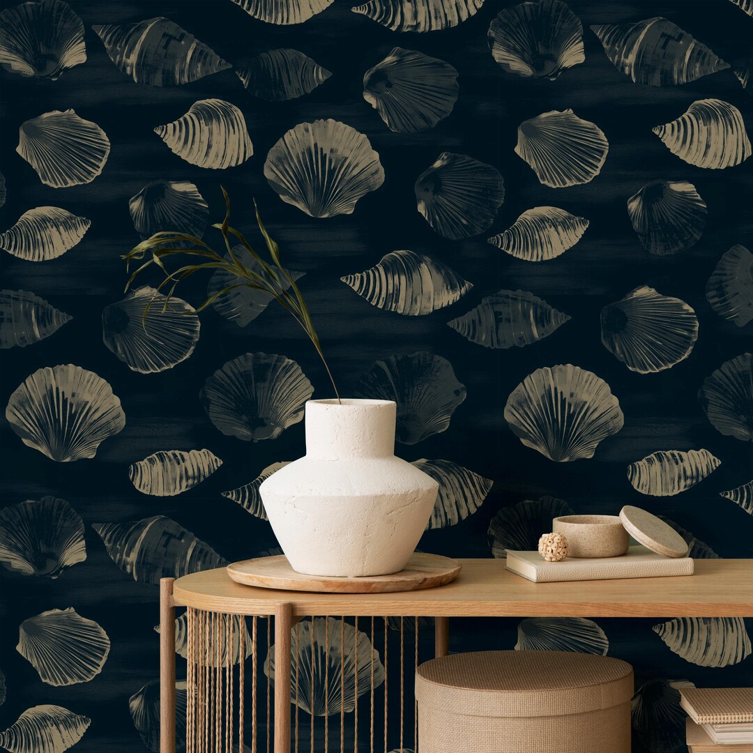 Dark Seashell Wallpaper: Coastal Ocean Theme, Peel and Stick Wall Decor ...
