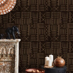 African Mudcloth Wallpaper, Dark Brown Tribal Peel and Stick Wallpaper ...