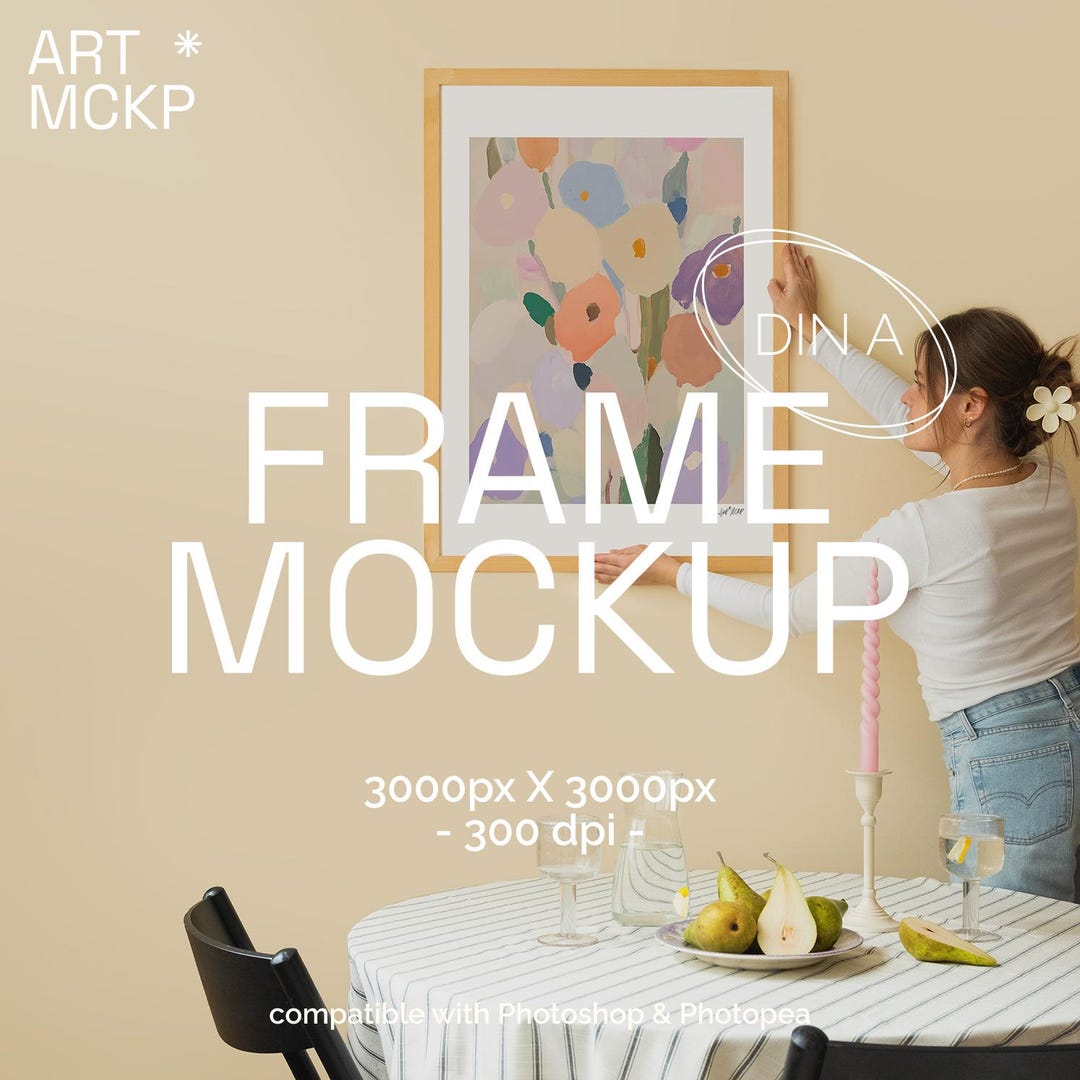 DIN A Art Frame Mockup, Woman Hanging Artwork Mockup, Dining Room ...