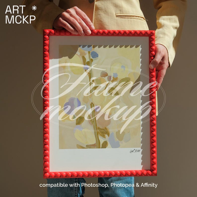 DIN A Red Frame Mockup - Hands Holding Poster Frame, Art Display ...