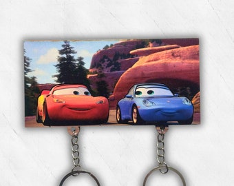 Cars Movie Key Holder Lightning McQueen and Sally Keychains Disney Pixar Wall Decoration Cars Lovers Accessory Key Holder for Cars Fan