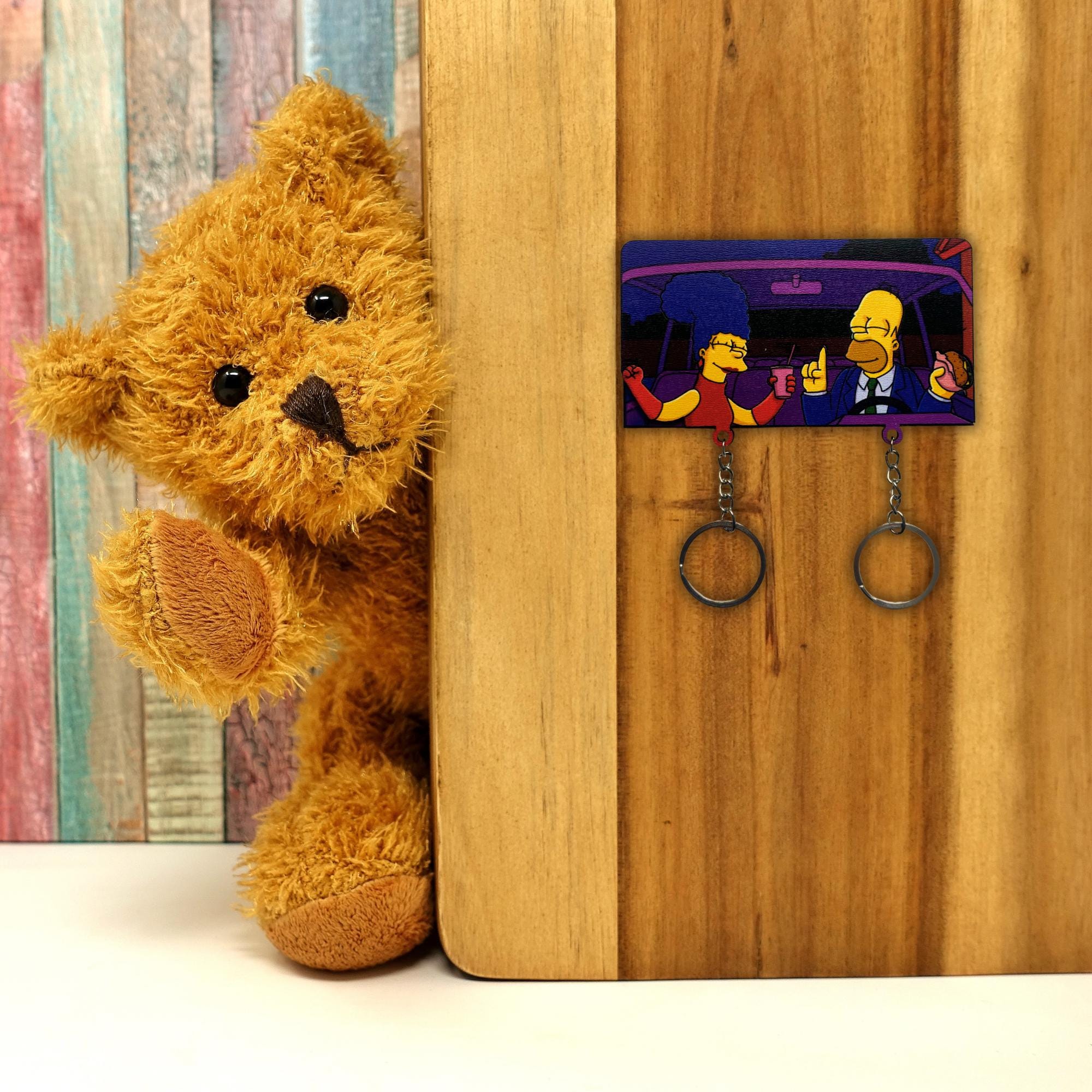 Simpsons Key Holder, Homer and Marge Dancing, Handmade Keychain, Wooden ...