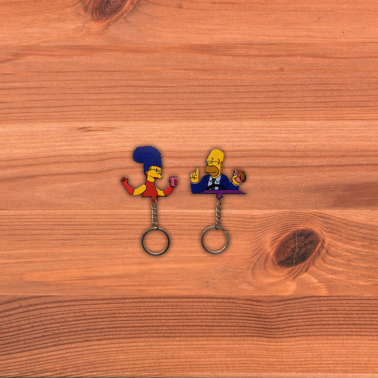 Simpsons Key Holder, Homer and Marge Dancing, Handmade Keychain, Wooden ...