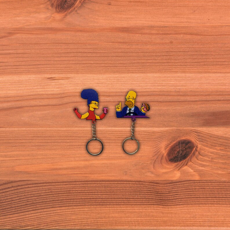 Simpsons Key Holder, Homer and Marge Dancing, Handmade Keychain, Wooden ...