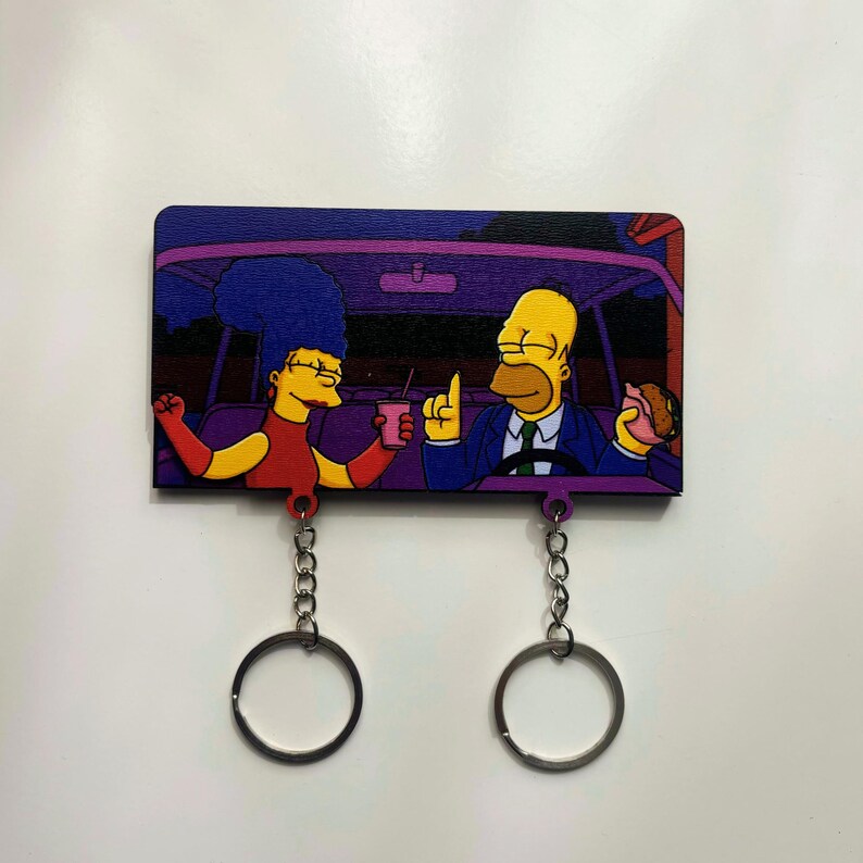 Simpsons Key Holder, Homer and Marge Dancing, Handmade Keychain, Wooden ...