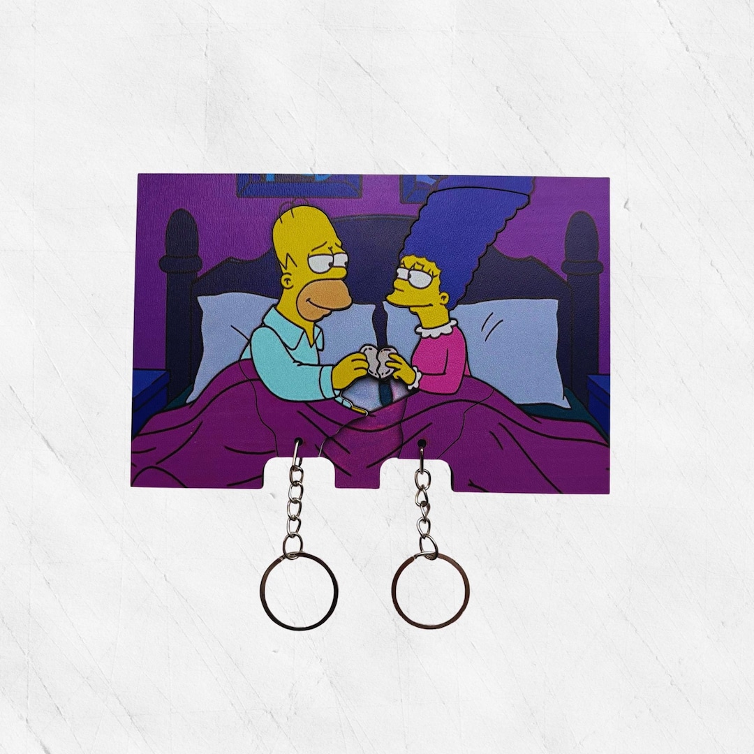 Simpsons Key Holder, Homer and Marge Dancing, Handmade Keychain, Wooden ...