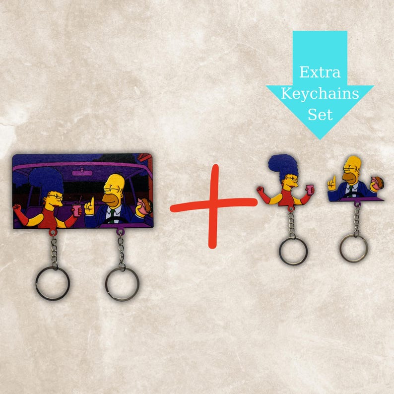 Simpsons Key Holder, Homer and Marge Dancing, Handmade Keychain, Wooden ...