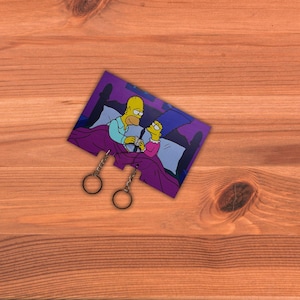 Simpsons Key Holder, Homer and Marge Dancing, Handmade Keychain, Wooden ...