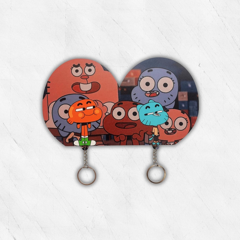 Gumball Watterson and Darwin Themed Wooden Keychain Holder, Handmade ...