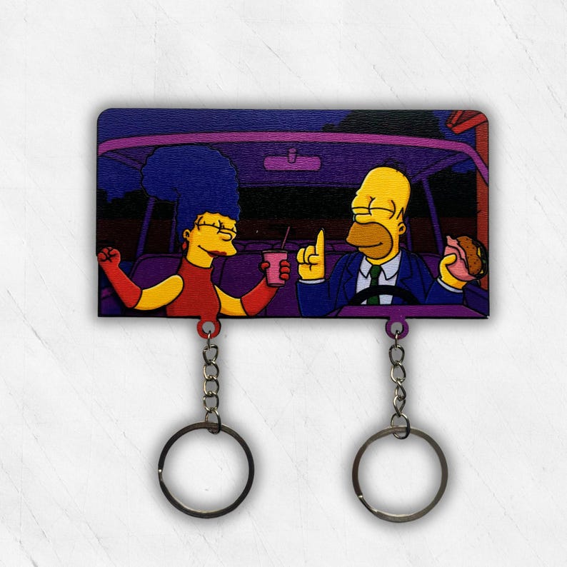 Simpsons Key Holder, Homer and Marge Dancing, Handmade Keychain, Wooden ...