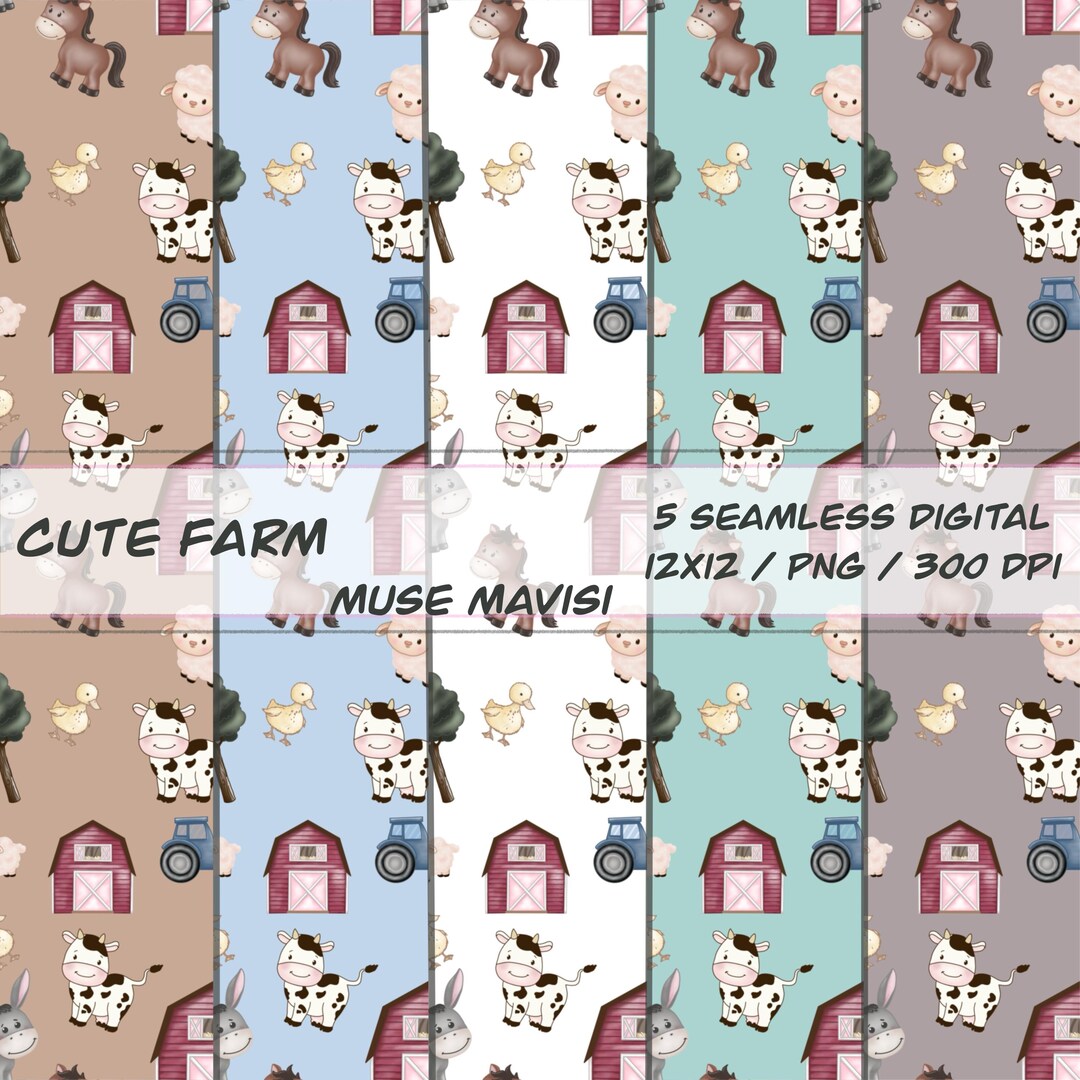 Cute Farm Digital Papers, Farm Animal Seamless Repeat Pattern ...