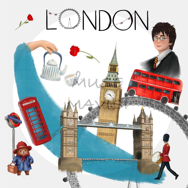 Printable London Wall Art, Modern City Decor for DIY Crafts, Instant ...