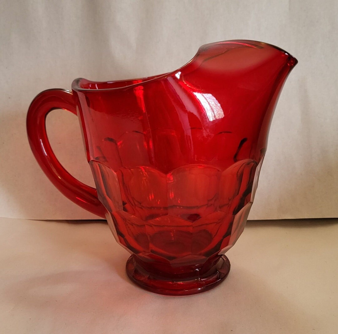 Vintage Viking Glass Pitcher | Ruby Red Georgian Honeycomb Geometric ...