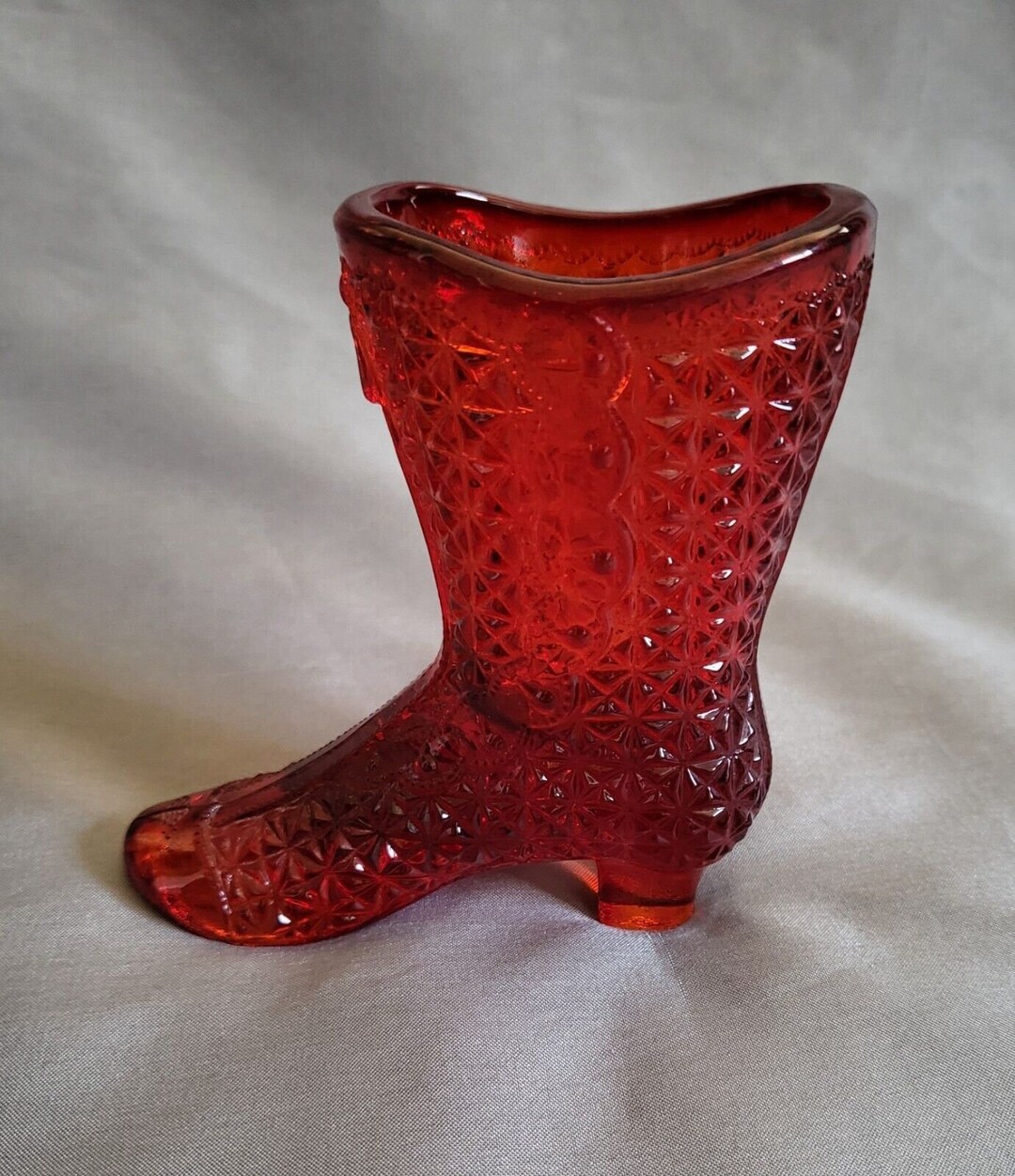 Vintage Red Amberina Mosser Glass High Top Boot Shoe Victorian Heel MCM ...