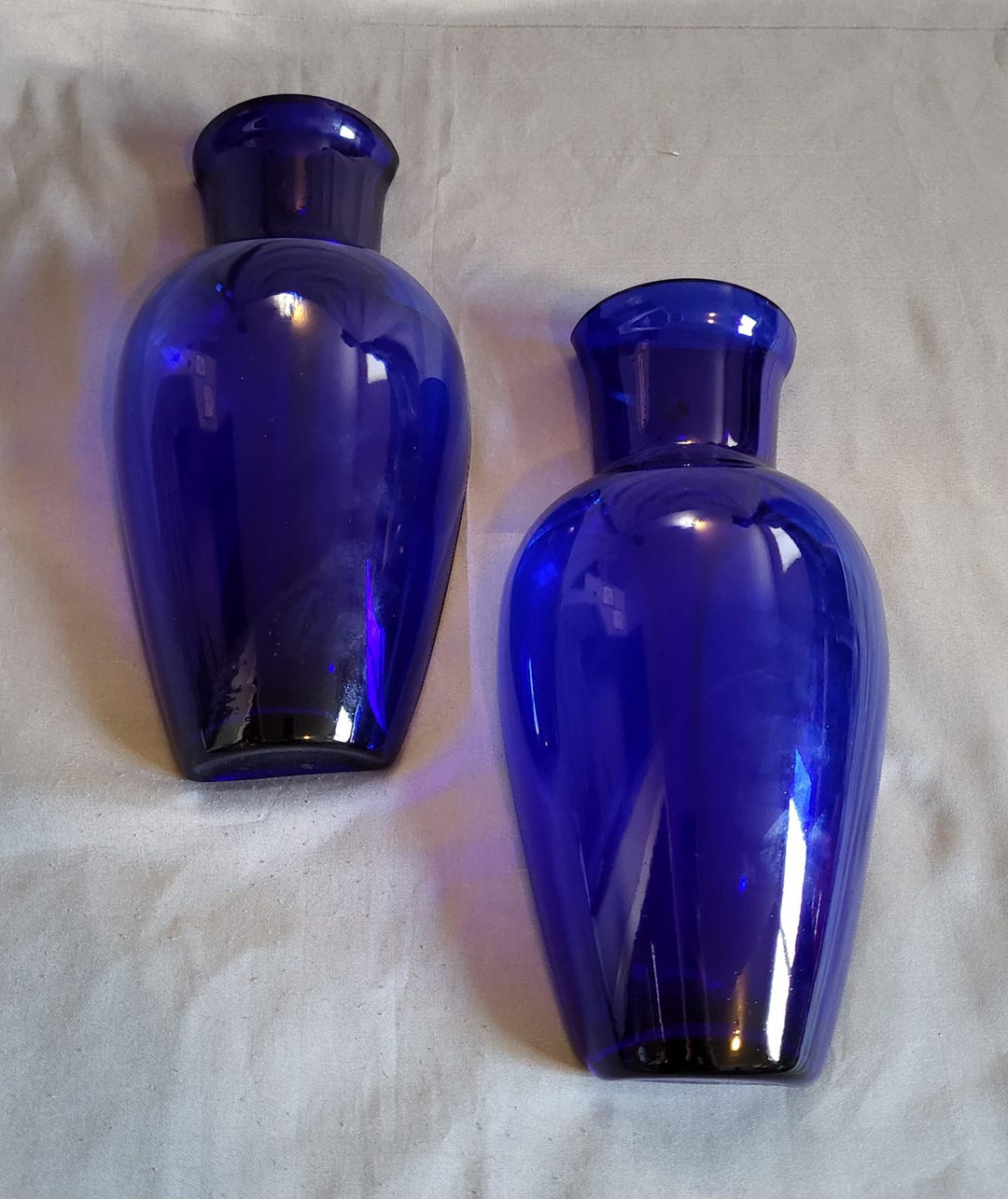 Vintage Cobalt Blue Glass Half Vase Wall Pockets set of 2 hanging Wall ...