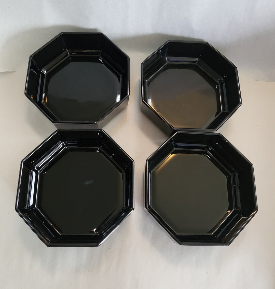 Vintage Arcoroc Octime Black Glass Octagon Bowls | Set of 4 | 1980's ...