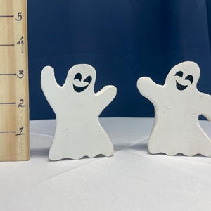 Wooden Ghost Figurines | Smiling Halloween Decor | Pair of Whimsical ...