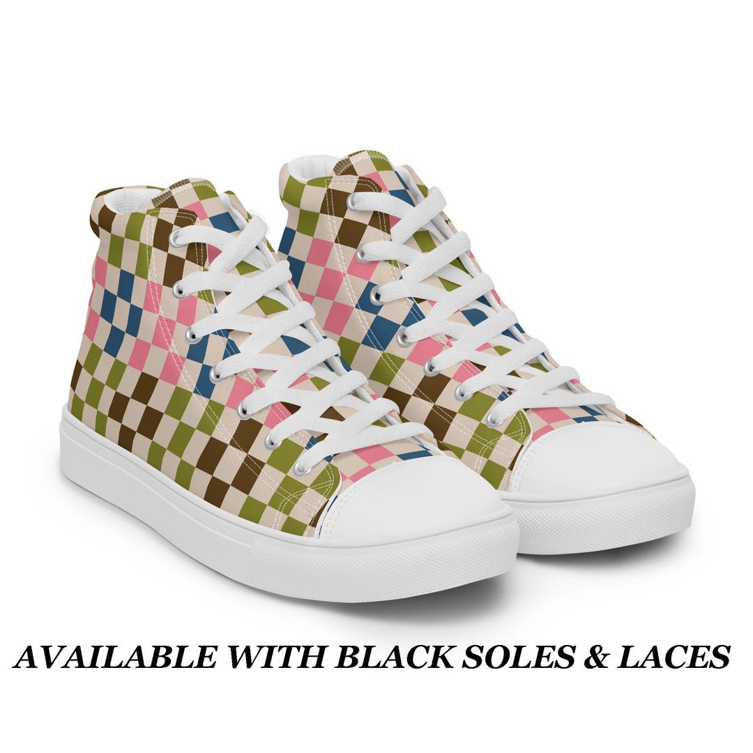 Mens Checkered High Top Sneakers Streetwear Fashion Statement Shoes ...