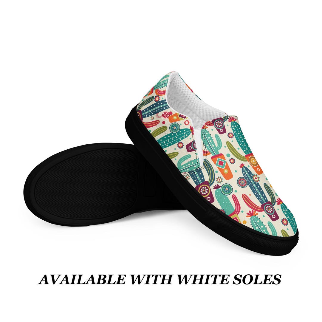 Womens Cactus Slip-on Sneakers Desert Boho Athleisure Shoes Succulent ...