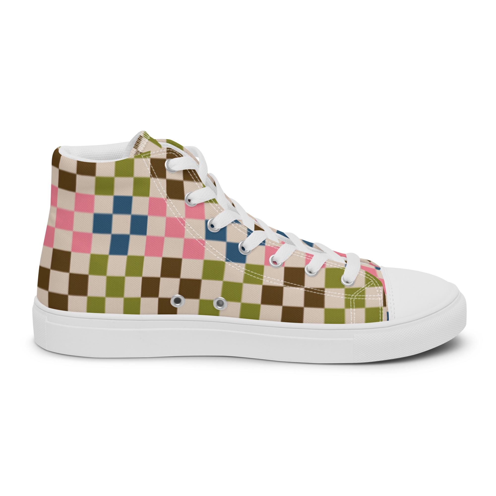 Mens Checkered High Top Sneakers Streetwear Fashion Statement Shoes ...