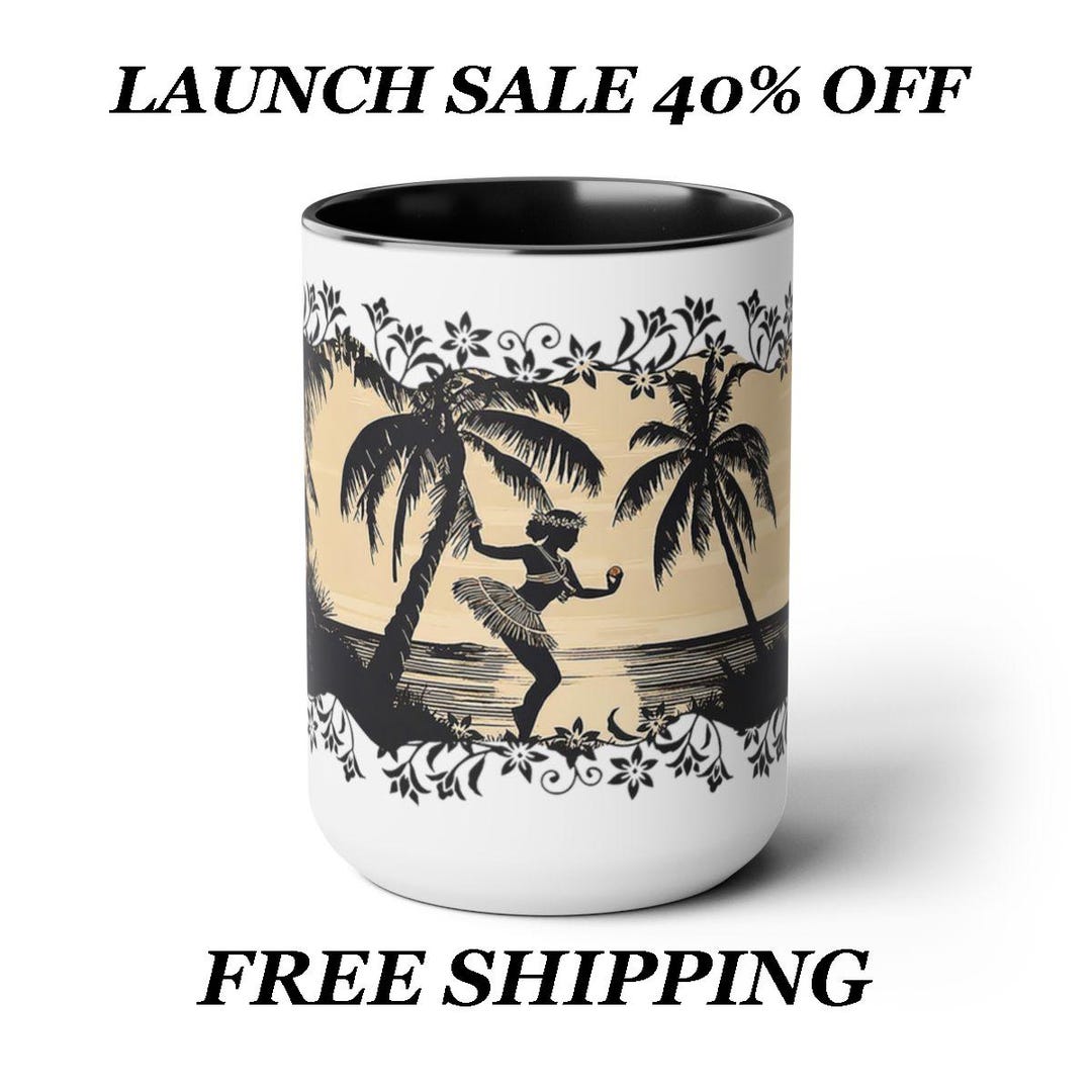 Vintage Hula Girl Mug Hawaiian Coffee Cup Teacher Present Tropical Hula ...