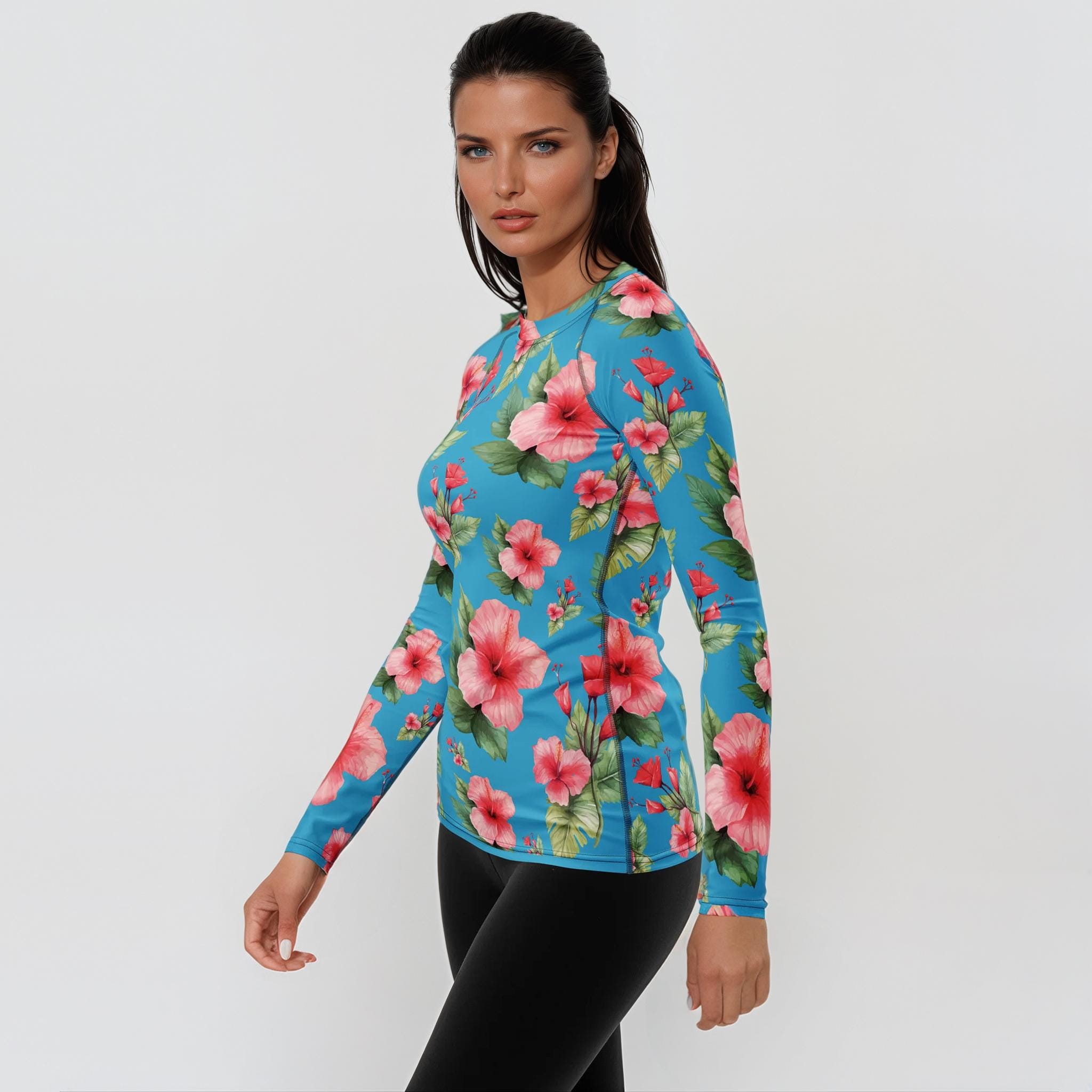 Hibiscus Rash Guard Swim Top Beach Vacation Wear Sun Protective UPF 50 ...