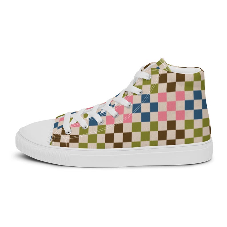 Mens Checkered High Top Sneakers Streetwear Fashion Statement Shoes ...