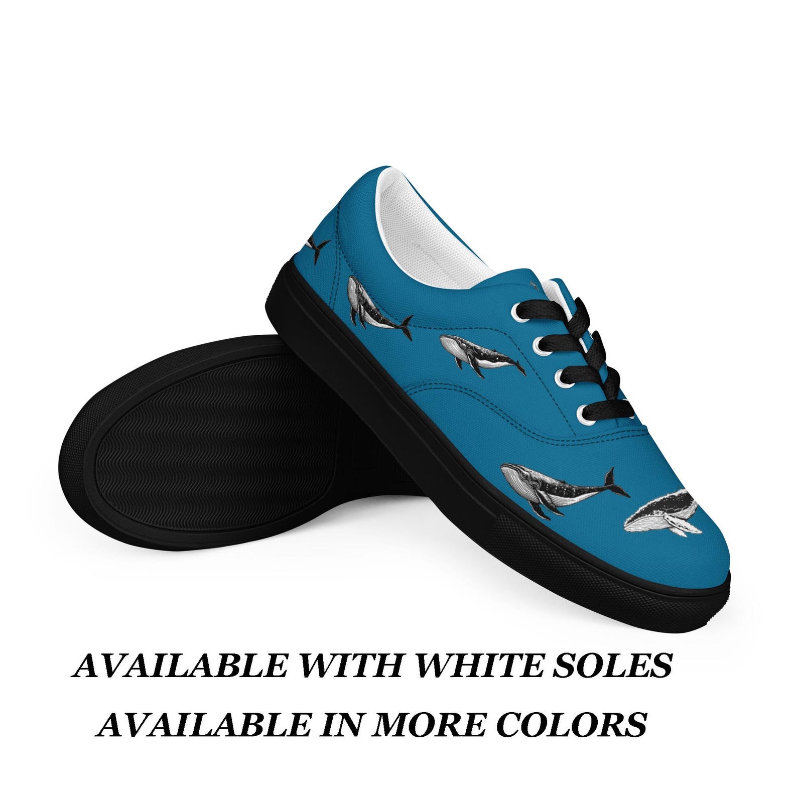 Mens Lace up Sneakers Whale Print Canvas Boat Shoes Whale Design Mens ...