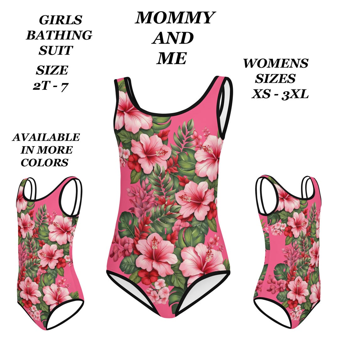 Girls Hibiscus Swimsuit Mommy and Me Beachwear Girls Tropical Print ...
