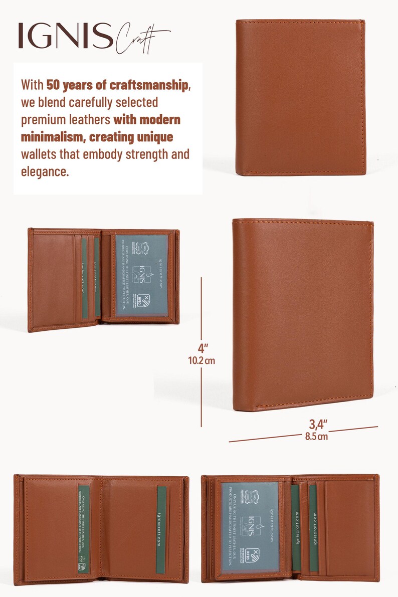 Personalized Vertical Bifold Brown Leather Wallet | Pocket Pro Clay ...