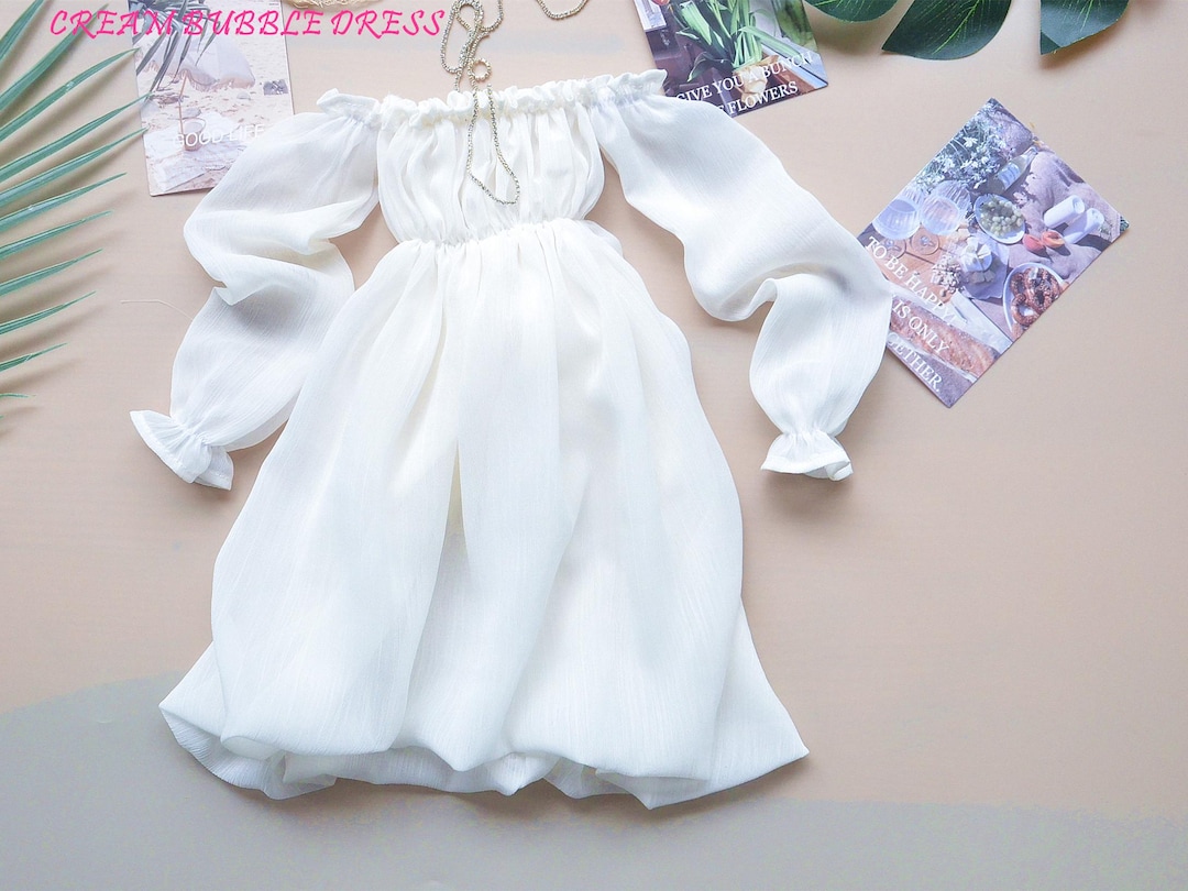 Sweetie Cream Bubble Chiffon Dress Bjd Doll 1/4 MSD Minifee 1/3 Girl ...