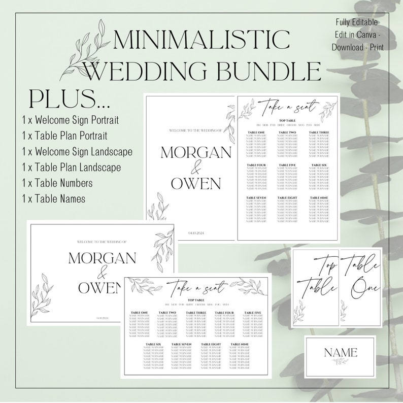 Editable Minimalistic Black & White Wedding Bundle / Wedding Invite ...