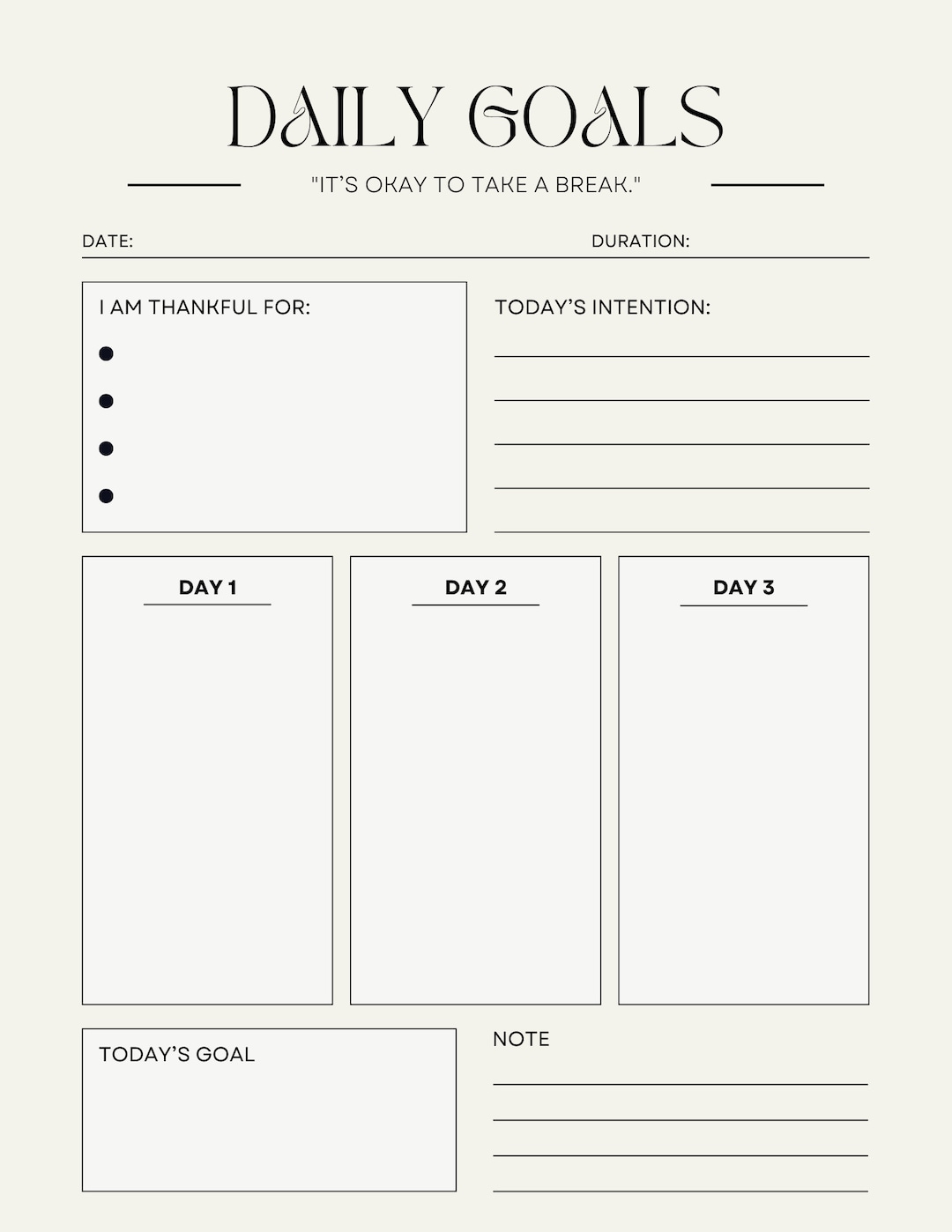 Daily Goals PDF Worksheet - Etsy