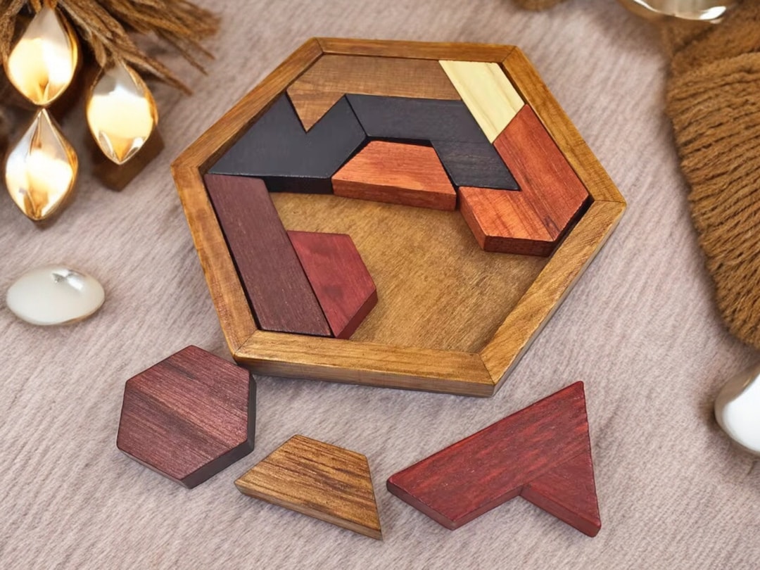 Kids IQ Challenge Shape Game - Hexagon Wooden Puzzle Tangram Brain ...