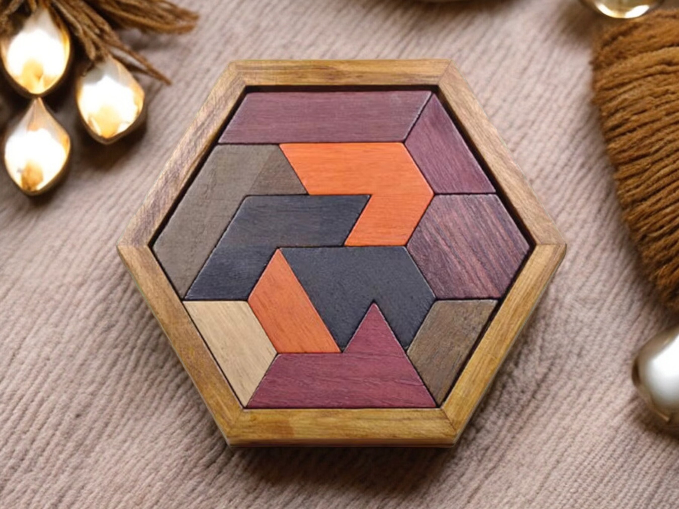 Kids IQ Challenge Shape Game - Hexagon Wooden Puzzle Tangram Brain ...
