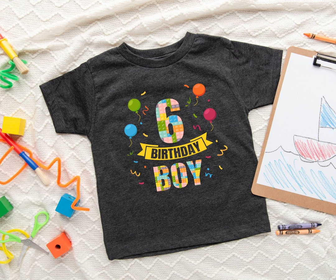 6th Birthday Boy Kids Shirt, Builder Building Blocks Shirt, 6th Years ...