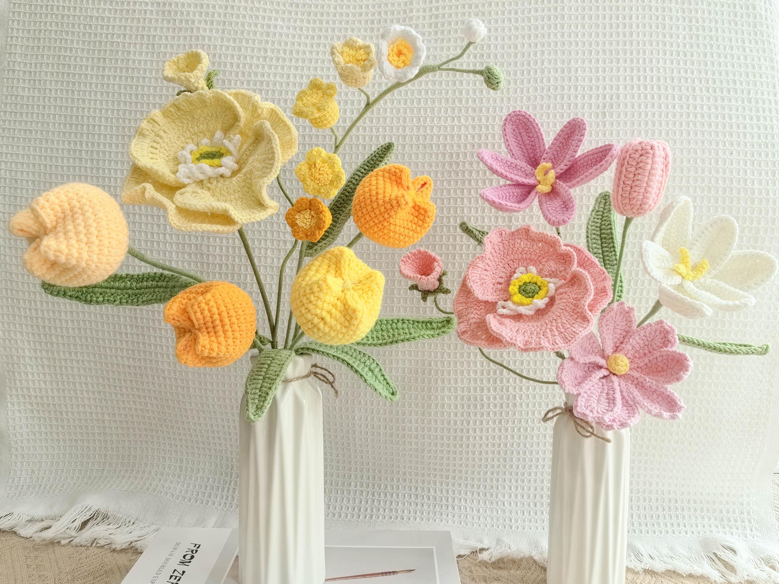 Crochet Flowers Bouquet With Vase, Handmade Crochet Sunflower/rose/lily ...