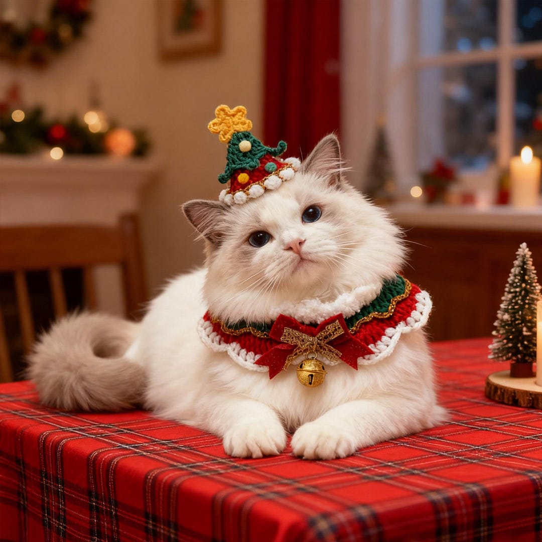 Crochet Pet Christmas Hat and Scarf, Crochet Christmas Set, Cute ...