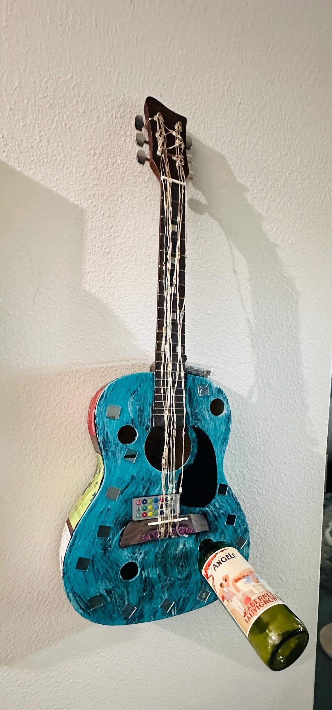 Unique Guitar Wall Hanging Wine Rack With LED Lights for Strings With ...