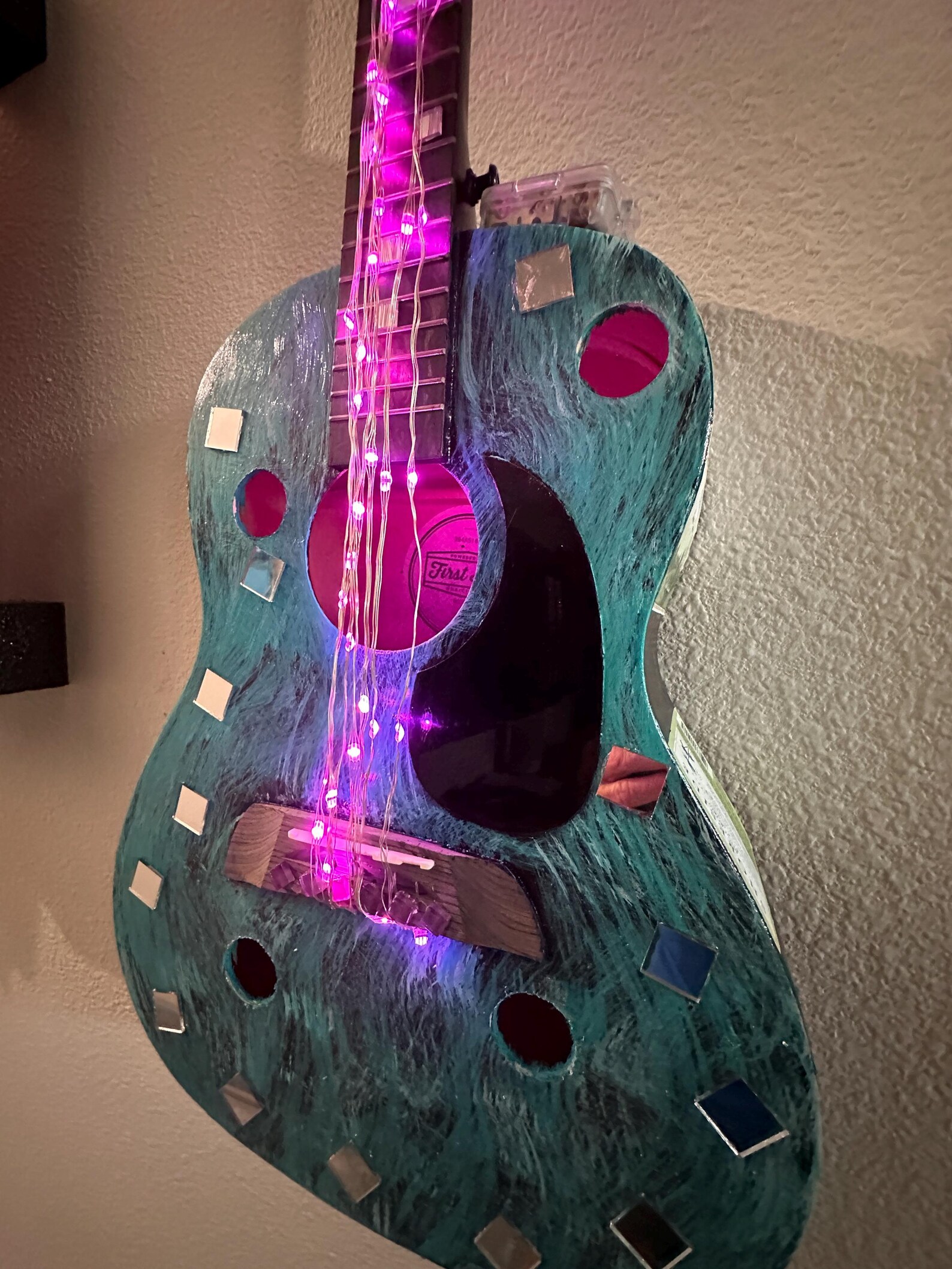 Unique Guitar Wall Hanging Wine Rack With LED Lights for Strings With ...