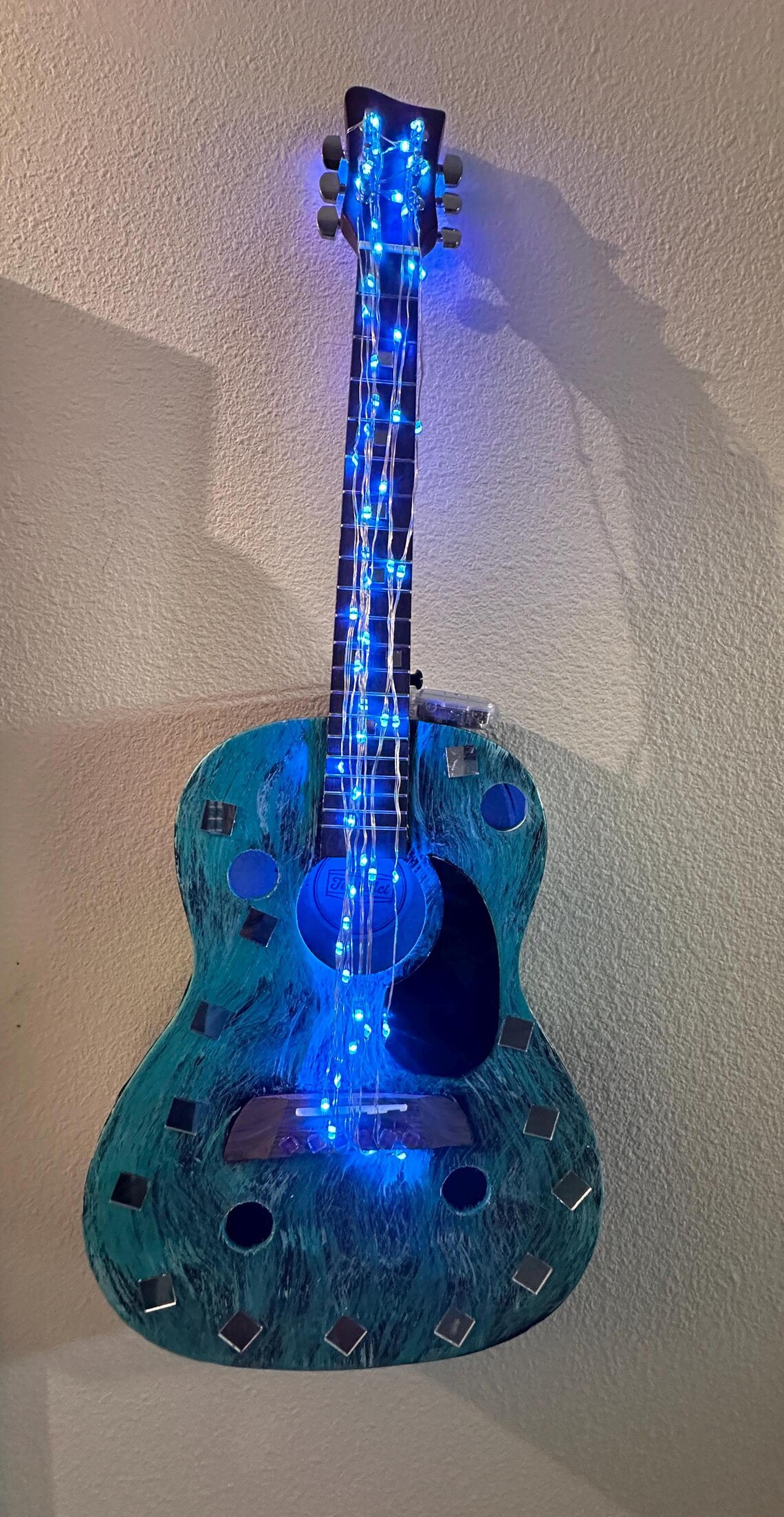 Unique Guitar Wall Hanging Wine Rack With LED Lights for Strings With ...